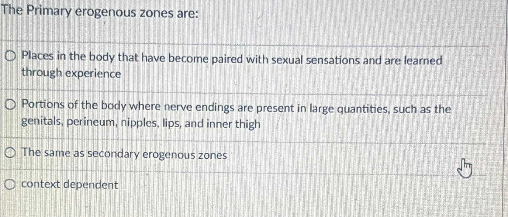 Solved The Primary erogenous zones are:Places in the body | Chegg.com