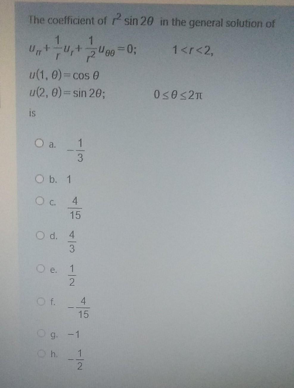 Solved The coefficient of sin 20 in the general solution of | Chegg.com