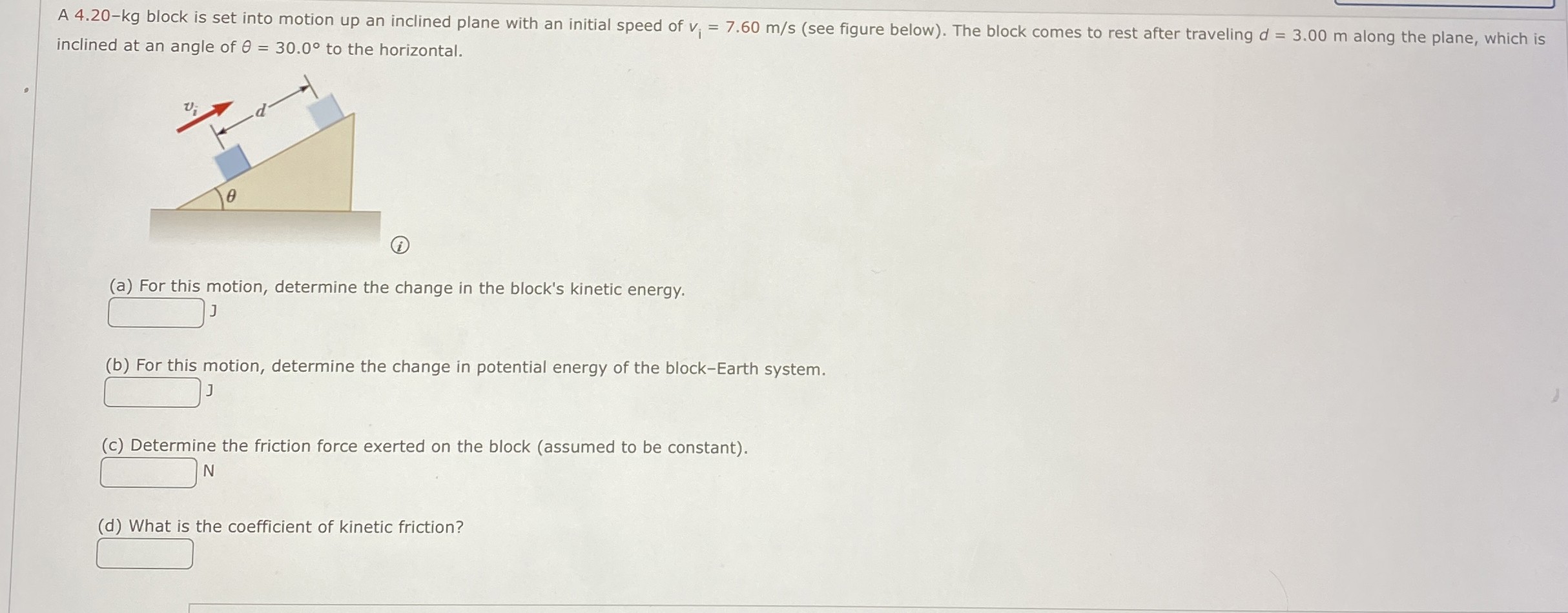 Solved A 4.20-kg ﻿block is set into motion up an inclined | Chegg.com