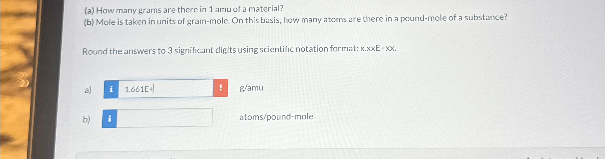 Solved (a) ﻿How many grams are there in 1 ﻿amu of a | Chegg.com