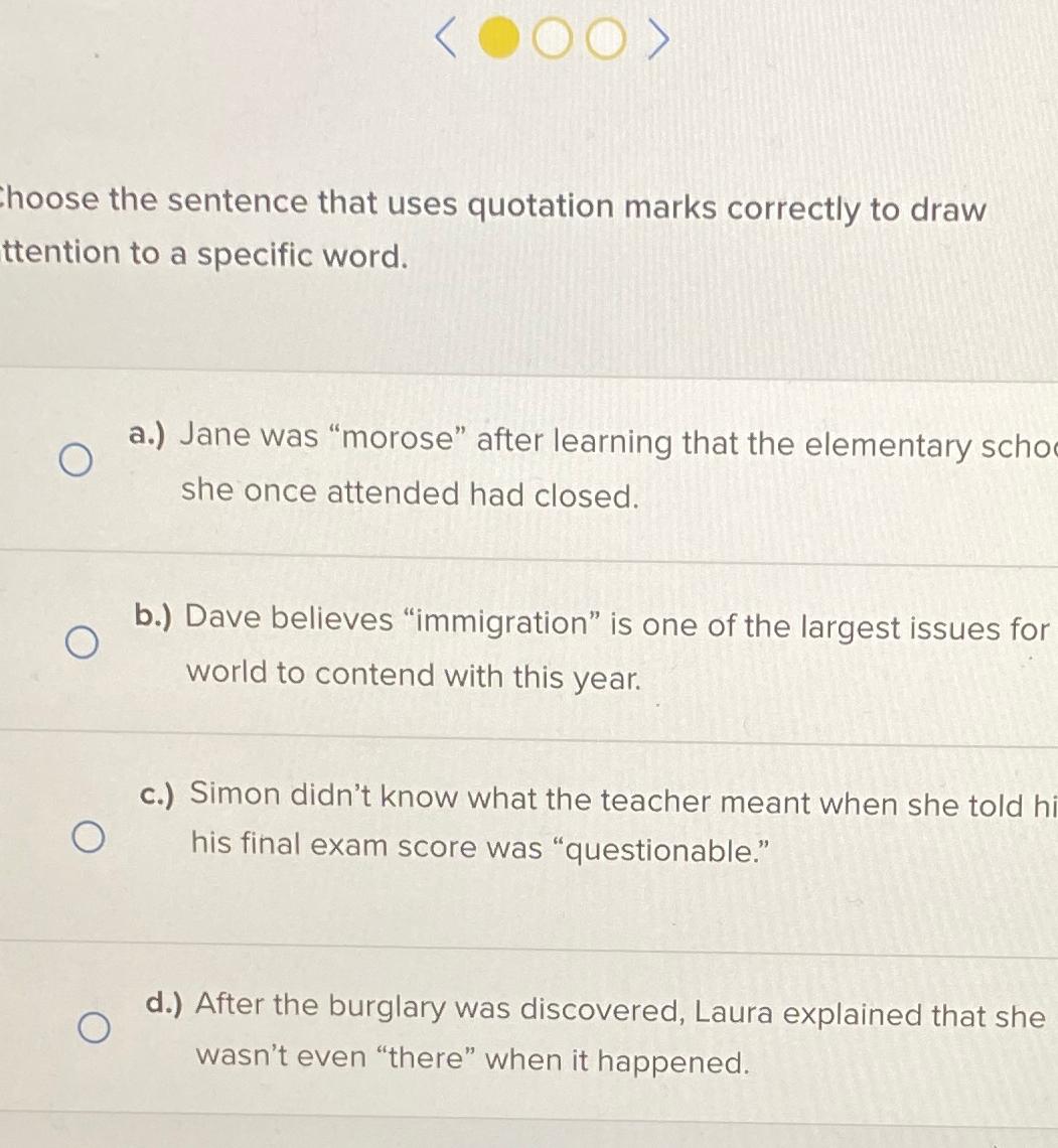 Solved hoose the sentence that uses quotation marks | Chegg.com