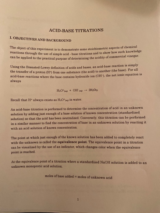 Solved Report Sheet: Acid-Base Titrations Name Date | Chegg.com