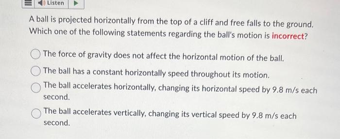 Solved A ball is projected horizontally from the top of a | Chegg.com