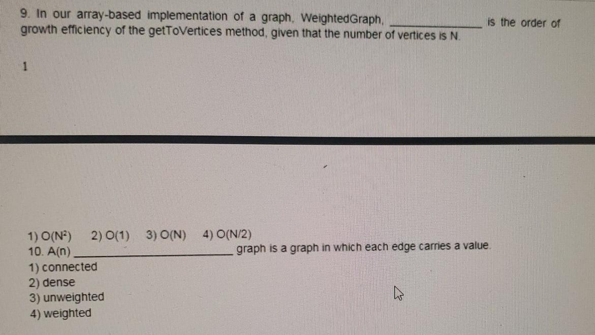Solved 9. In our array-based implementation of a graph. | Chegg.com