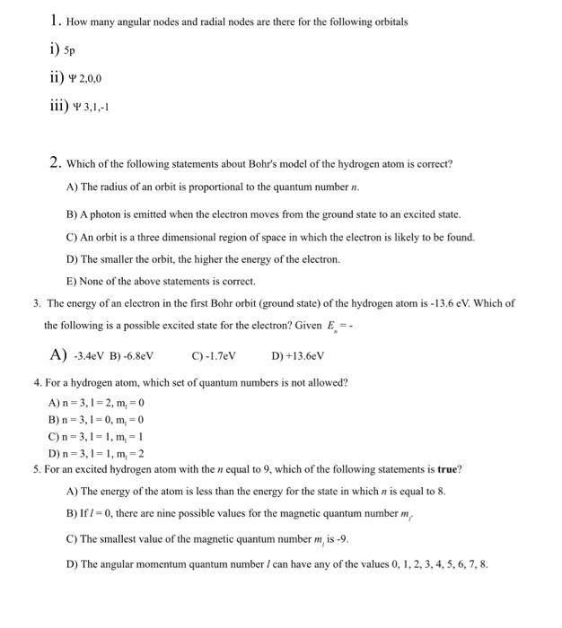 Solved 1. How many angular nodes and radial nodes are there | Chegg.com