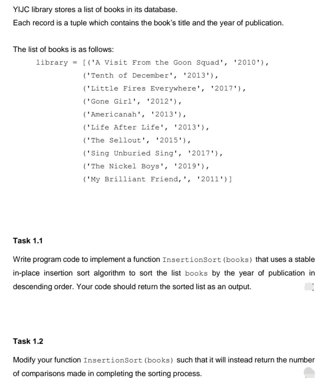 Solved YIJC library stores a list of books in its database. | Chegg.com