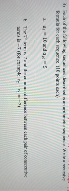Solved Each of the following sequences described is an | Chegg.com