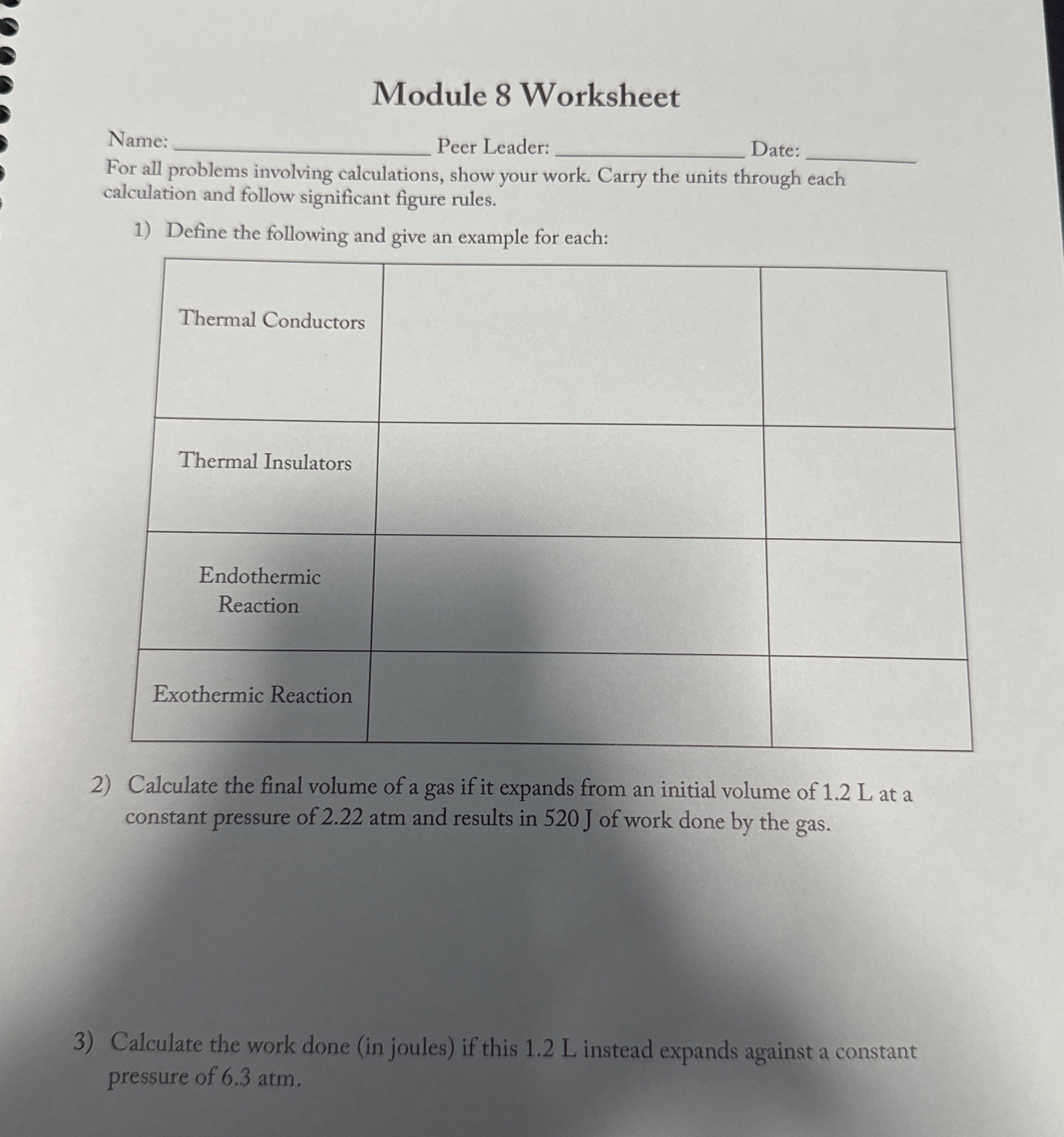 Solved Module 8 ﻿WorksheetName ﻿Peer Leader: Date: ﻿For | Chegg.com