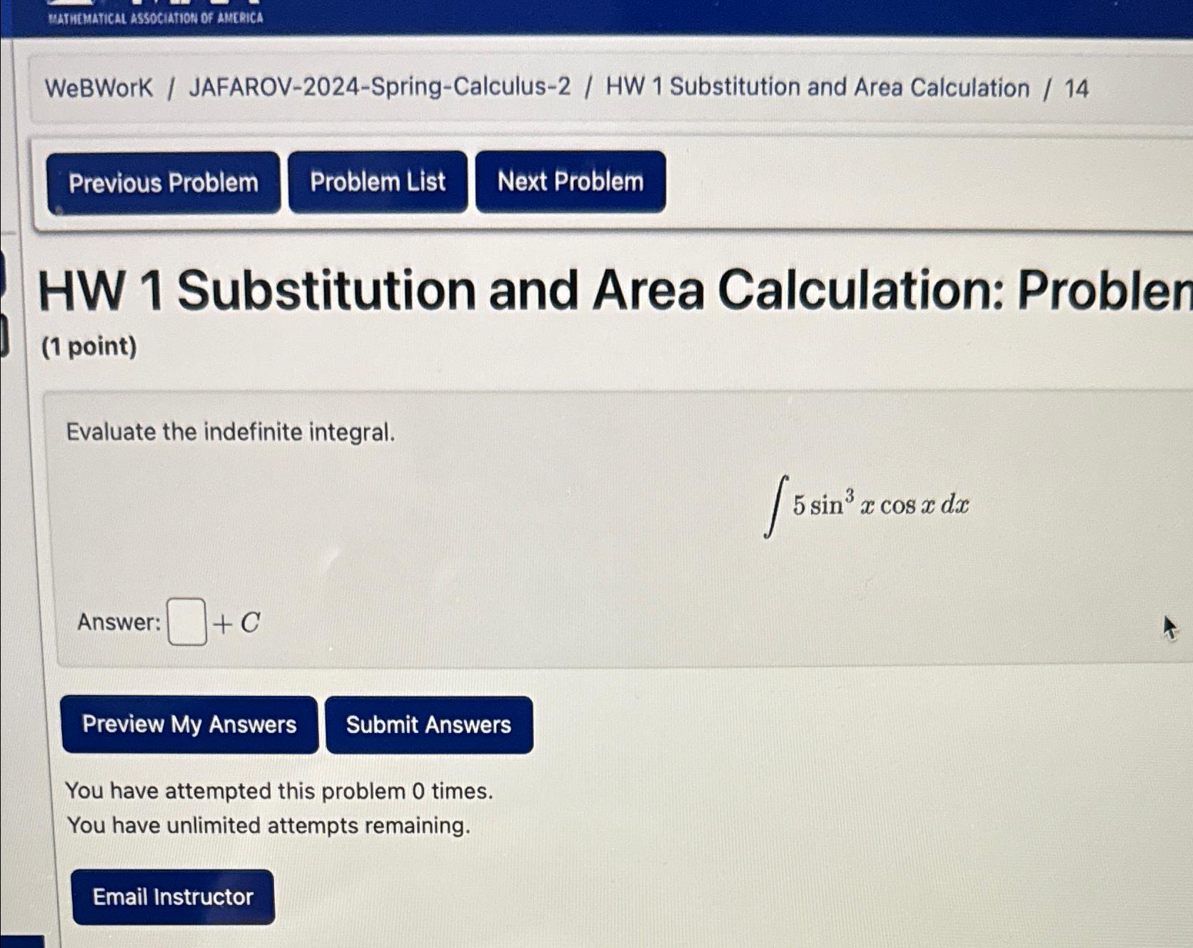 Solved WeBWorK / ﻿JAFAROV-2024-Spring-Calculus-2 / ﻿HW 1 | Chegg.com