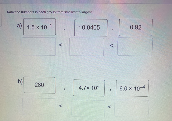 Solved Rank the numbers in each group from smallest to | Chegg.com