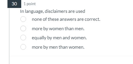 Solved 30,1 ﻿pointIn language, disclaimers are usednone of | Chegg.com