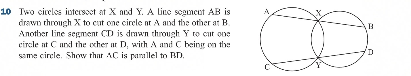Solved 10 ﻿Two circles intersect at x ﻿and Y. ﻿A line | Chegg.com