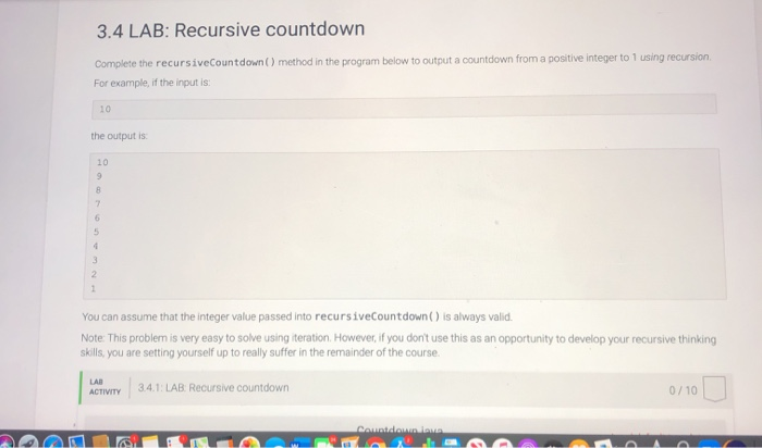 Solved 3.4 LAB: Recursive countdown Complete the | Chegg.com Solved 3.4 LAB: Recursive countdown Complete the | Chegg.com