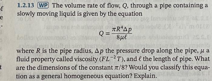 Solved 1.2.13 WP The volume rate of flow, Q, through a pipe | Chegg.com