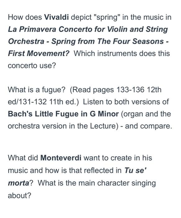 How does Vivaldi depict "spring" in the music in La | Chegg.com