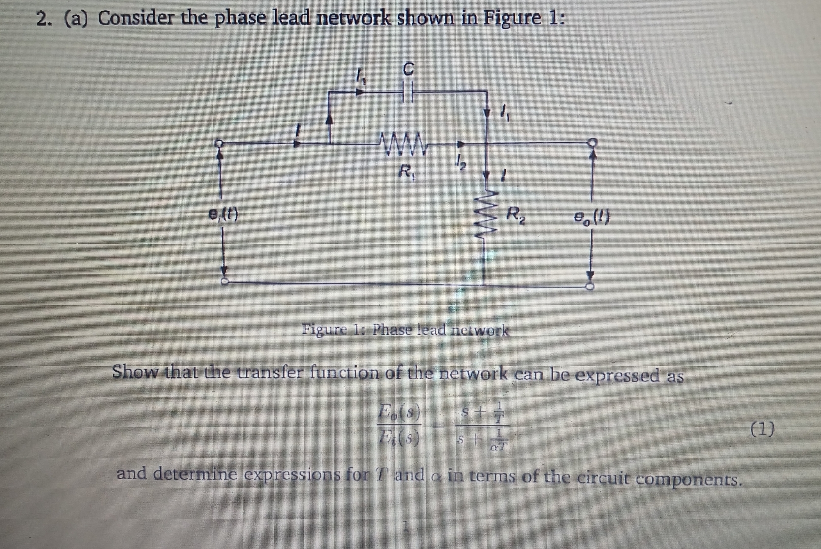 Solved (a) ﻿Consider the phase lead network shown in Figure | Chegg.com