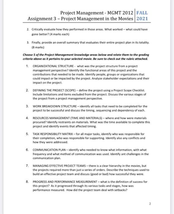 Solved Project Management - MGMT 2012 FALL Assignment 3 - | Chegg.com