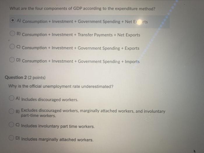 Solved What are the four components of GDP according to the | Chegg.com