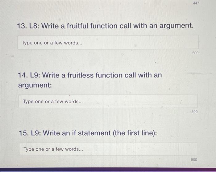 447 13. L8: Write a fruitful function call with an | Chegg.com