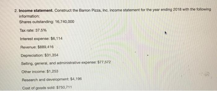 Solved 2. Income statement. Construct the Barron Pizza, Inc. | Chegg.com
