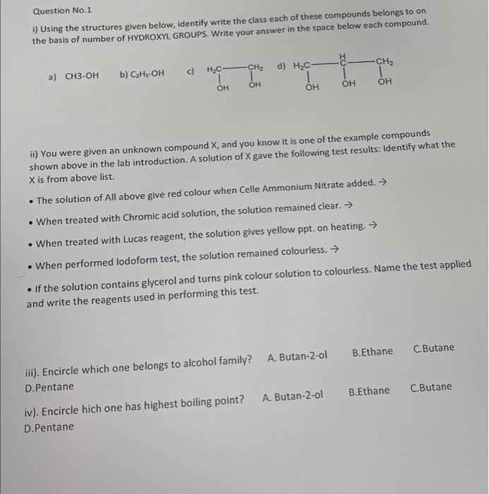 Solved i) Using the structures given below, identify write | Chegg.com