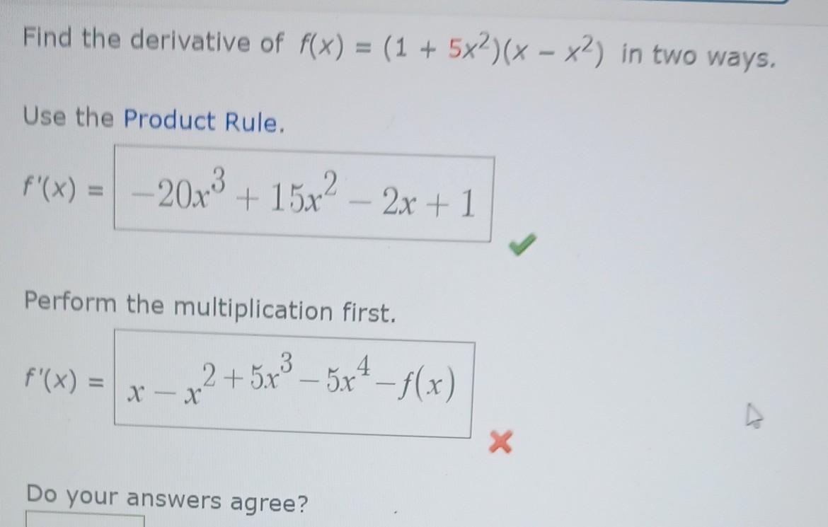 Solved Find The Derivative Of F X 1 5x2 X−x2 In Two