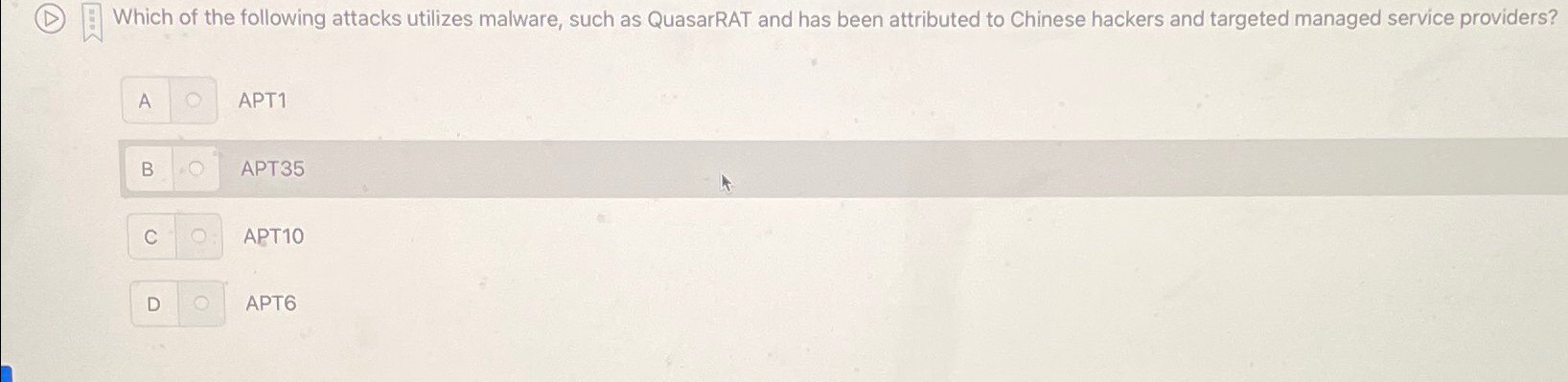 Solved Which of the following attacks utilizes malware, such | Chegg.com