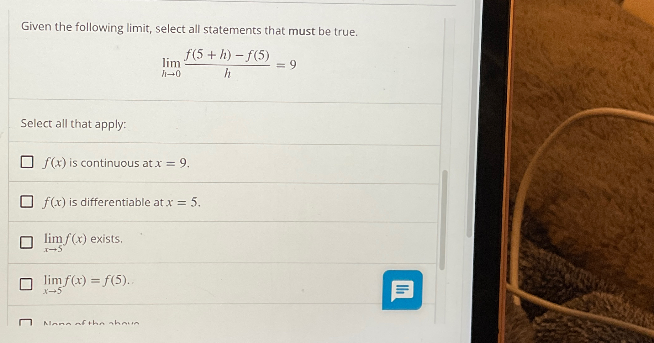 Solved Given the following limit, ﻿select all statements | Chegg.com