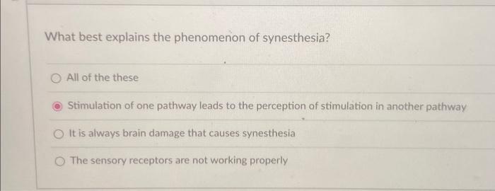 Solved What best explains the phenomenon of synesthesia? O | Chegg.com
