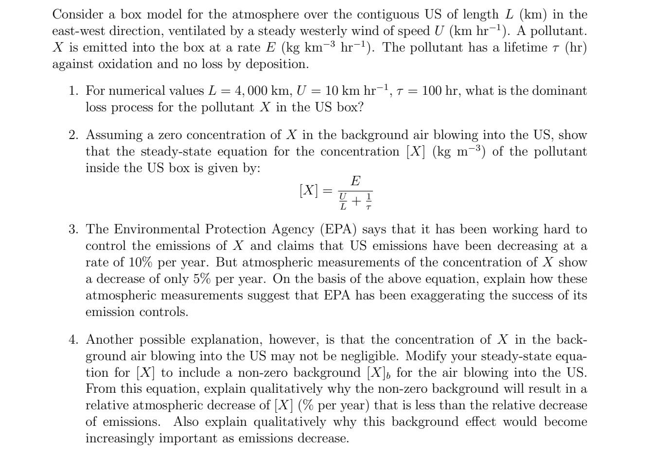 Solved Consider a box model for the atmosphere over the | Chegg.com