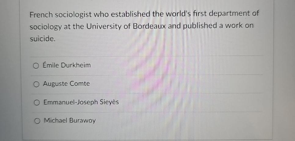 Solved French sociologist who established the world's first | Chegg.com