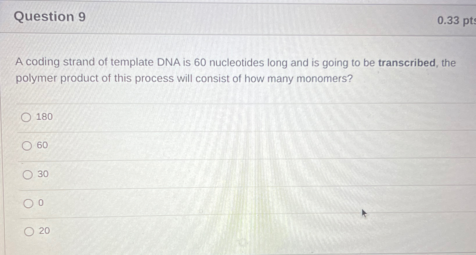 Solved Question 90.33ptA coding strand of template DNA is 60 | Chegg.com