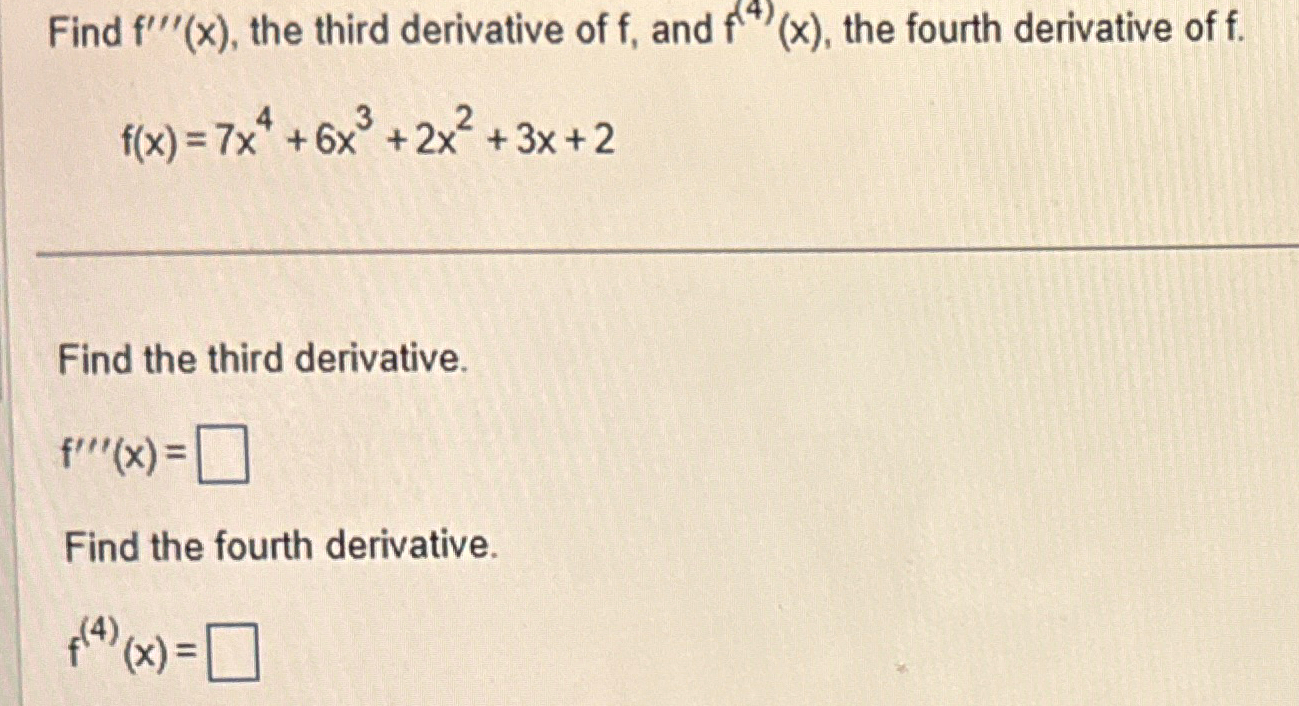 Solved Find f'''(x), ﻿the third derivative of f, ﻿and | Chegg.com