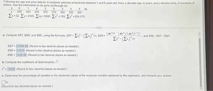Solved a. Compute SST, SSR, and SSE, using the formulas, SST | Chegg.com