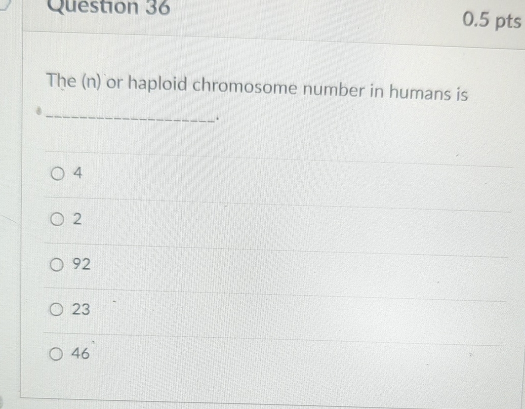 Solved The (n) ﻿or haploid chromosome number in humans | Chegg.com