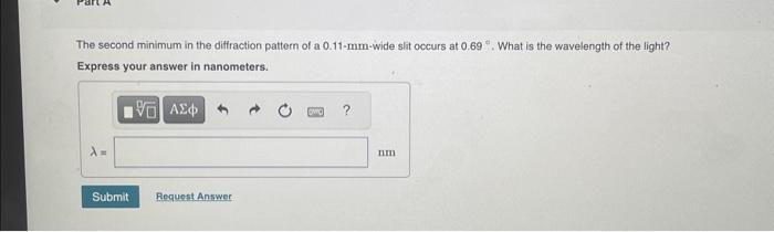 Solved The second minimum in the diffraction pattern of a | Chegg.com