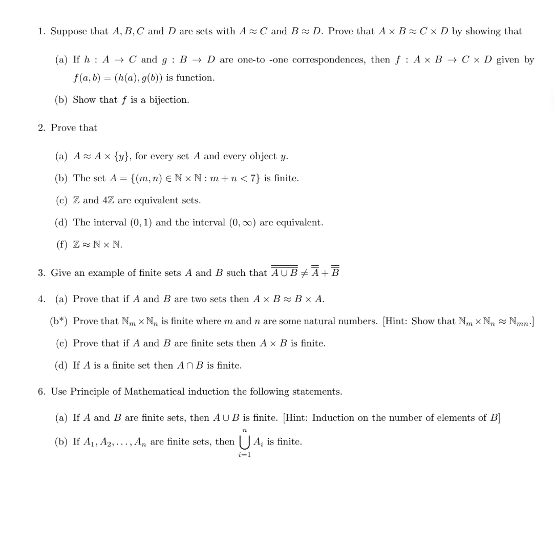 Solved Suppose that A,B,C ﻿and D ﻿are sets with A~~C ﻿and | Chegg.com
