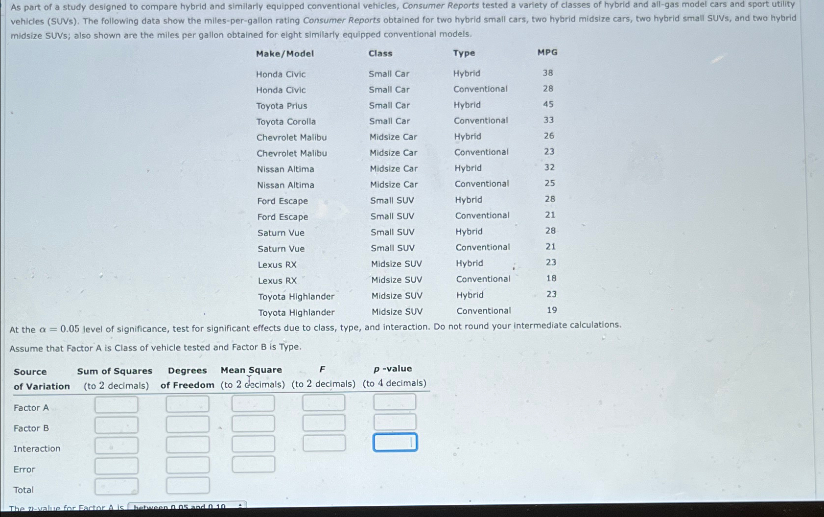 Solved As part of a study designed to compare hybrid and | Chegg.com