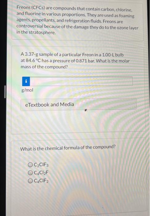 Solved Freons (CFCs) are compounds that contain carbon, | Chegg.com