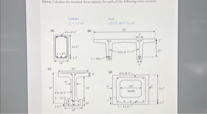 Solved Given: Calculate the nominal shear capacity for each | Chegg.com