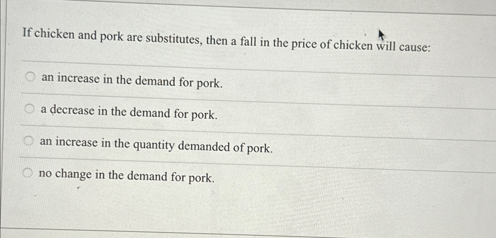 Solved If chicken and pork are substitutes, then a fall in | Chegg.com