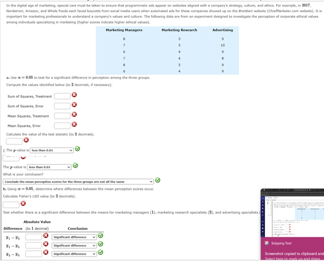 Solved b. ﻿Using α=0.05, ﻿determine where differences | Chegg.com