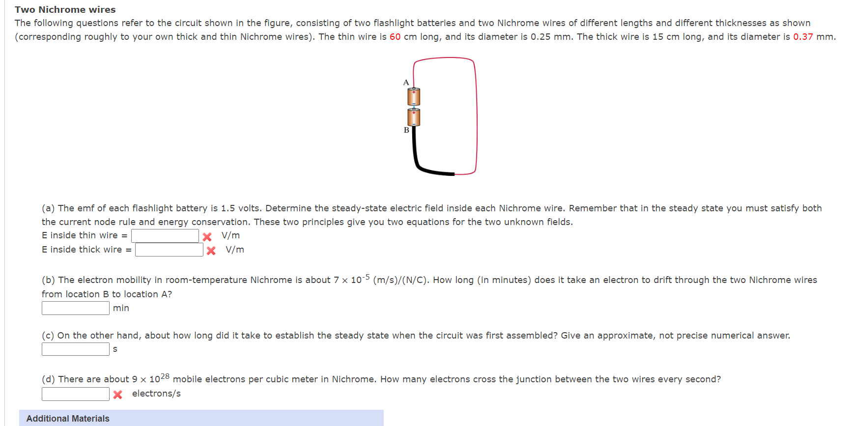 Solved Two Nichrome wiresthe current node rule and enerqy | Chegg.com