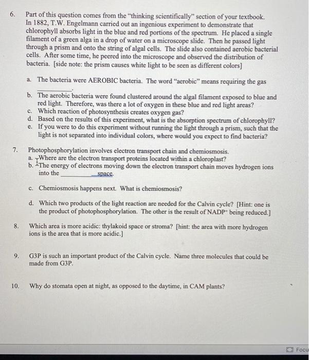 Solved 6. Part of this question comes from the "thinking | Chegg.com
