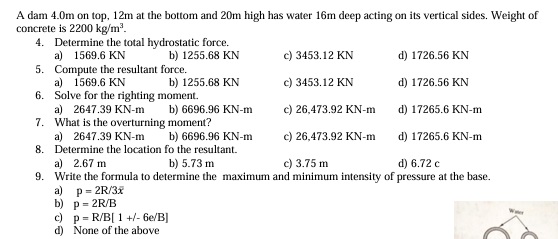 A dam 4.0m ﻿on top, 12m ﻿at the bottom and 20m ﻿high | Chegg.com