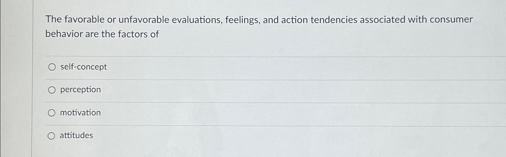 Solved The favorable or unfavorable evaluations, feelings, | Chegg.com