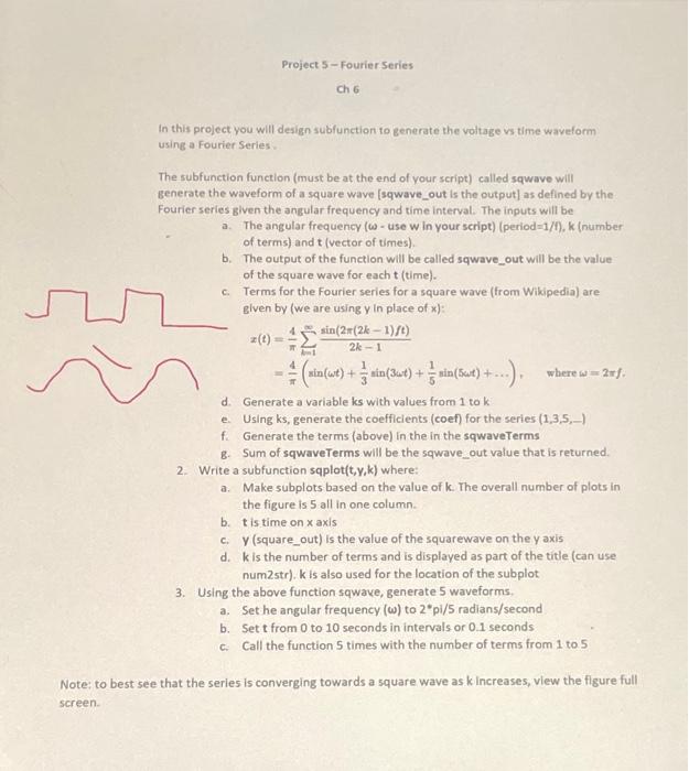 Solved In this project you will design subfunction to | Chegg.com