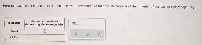 Solved Re-order each list of elements in the table below, if | Chegg.com