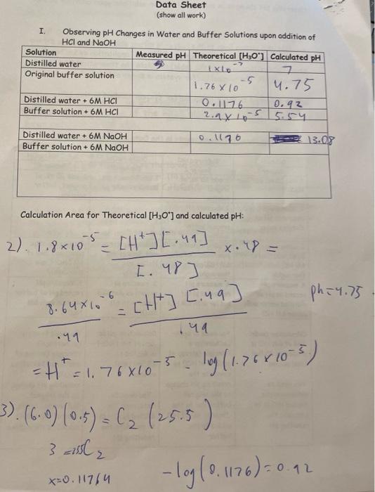 Solved calculate theoretical h30 and calculate ph of | Chegg.com