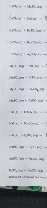 Solved BaCl; (aq) +MgSO, (aq) P BaCl, (aq) + Nal (aq) BaCl, | Chegg.com